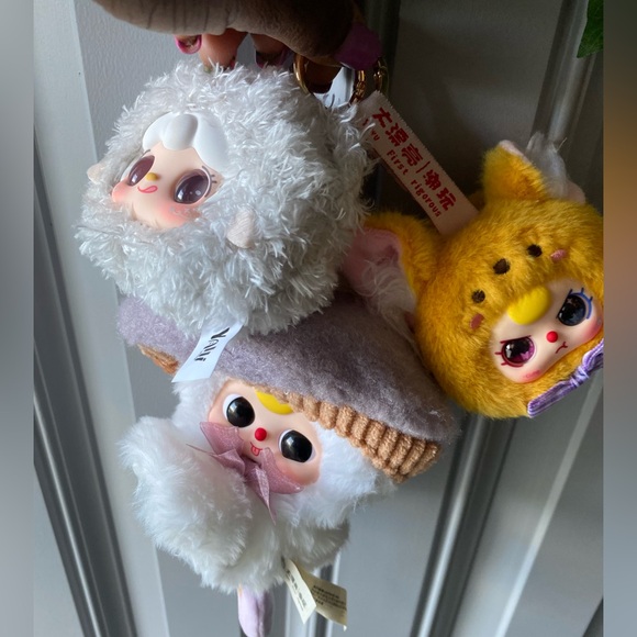 Small Pets | Cute Plush Animal Keychain Set White And Gray Yellow Sold ...